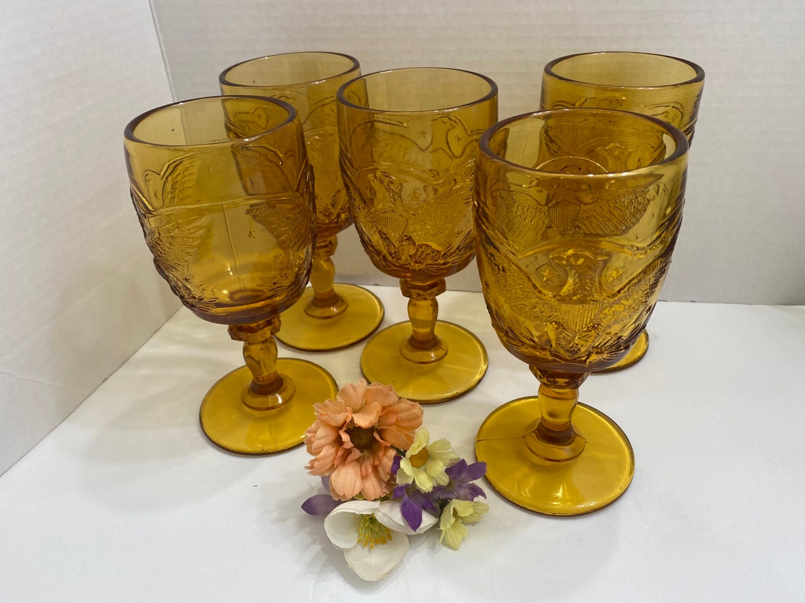 Vintage L.E. Smith Glass Heritage American Eagle W/shield & Stars Amber ...