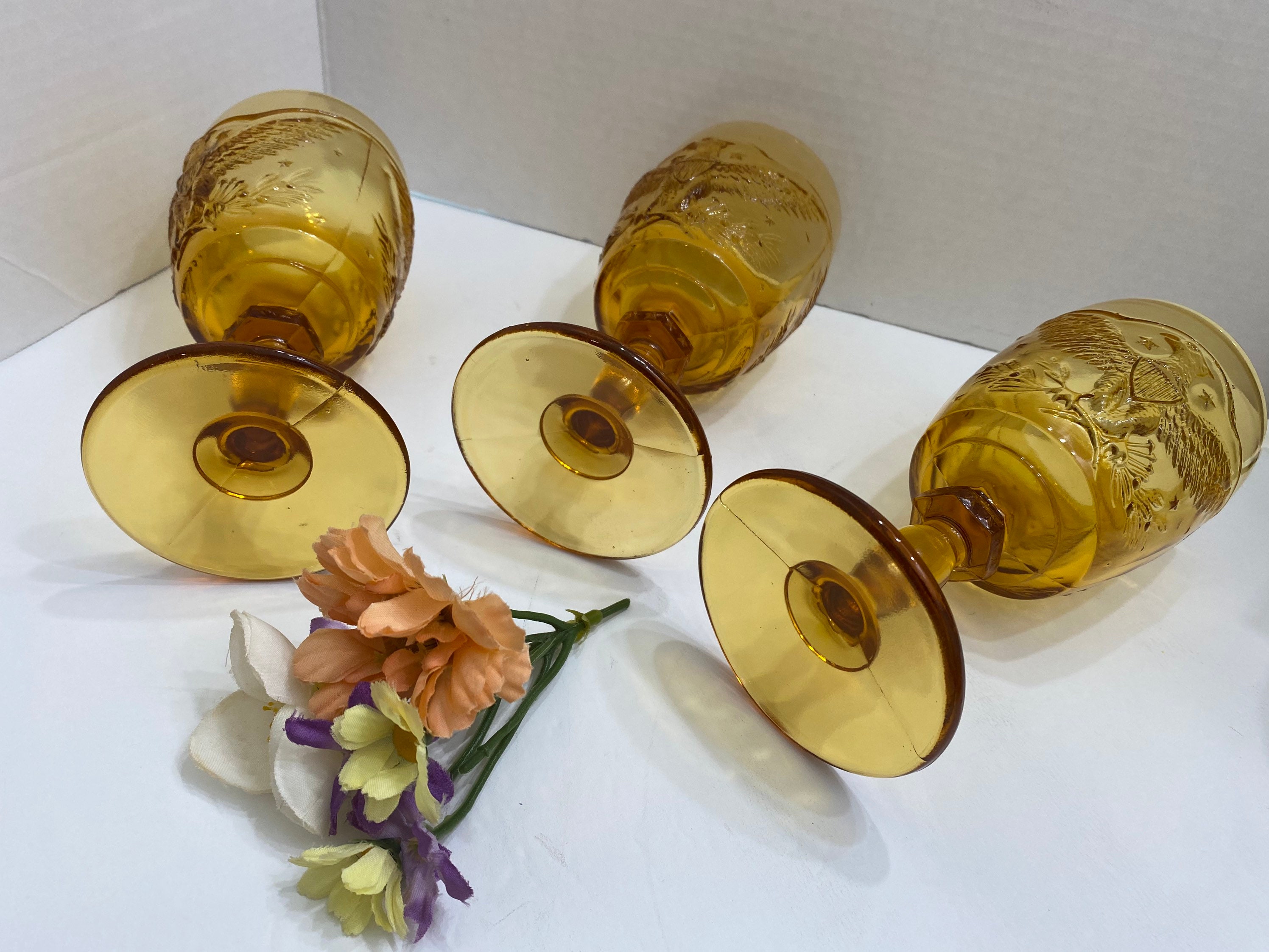 Vintage L.E. Smith Glass Heritage American Eagle W/shield & Stars Amber ...