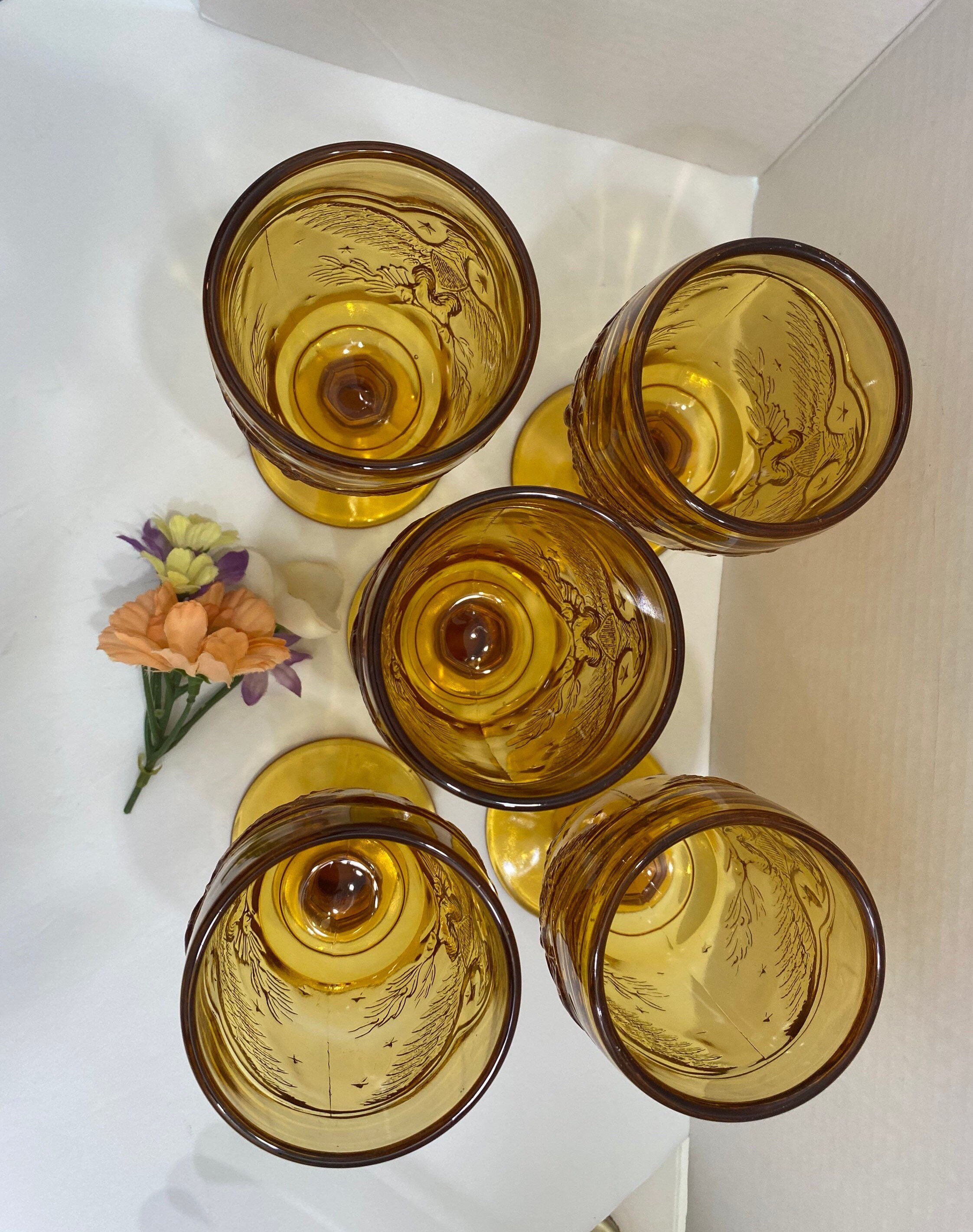 Vintage L.E. Smith Glass Heritage American Eagle W/shield & Stars Amber ...