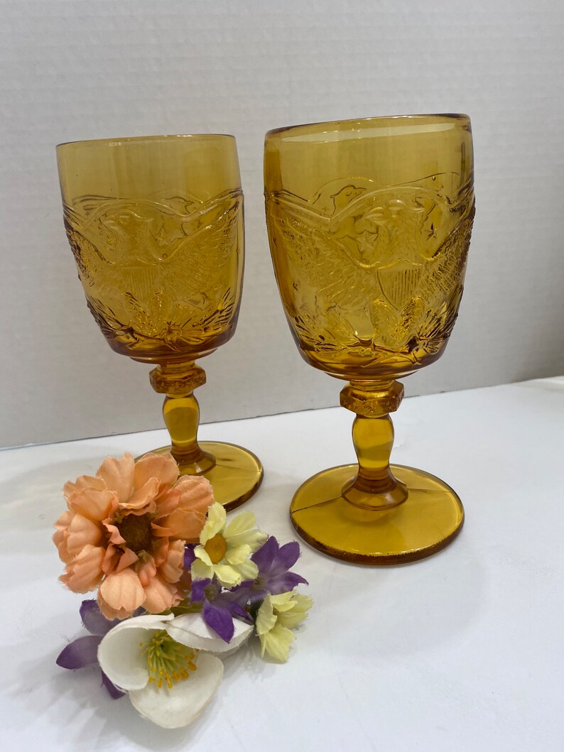 Vintage L.E. Smith Glass Heritage American Eagle W/shield & Stars Amber ...