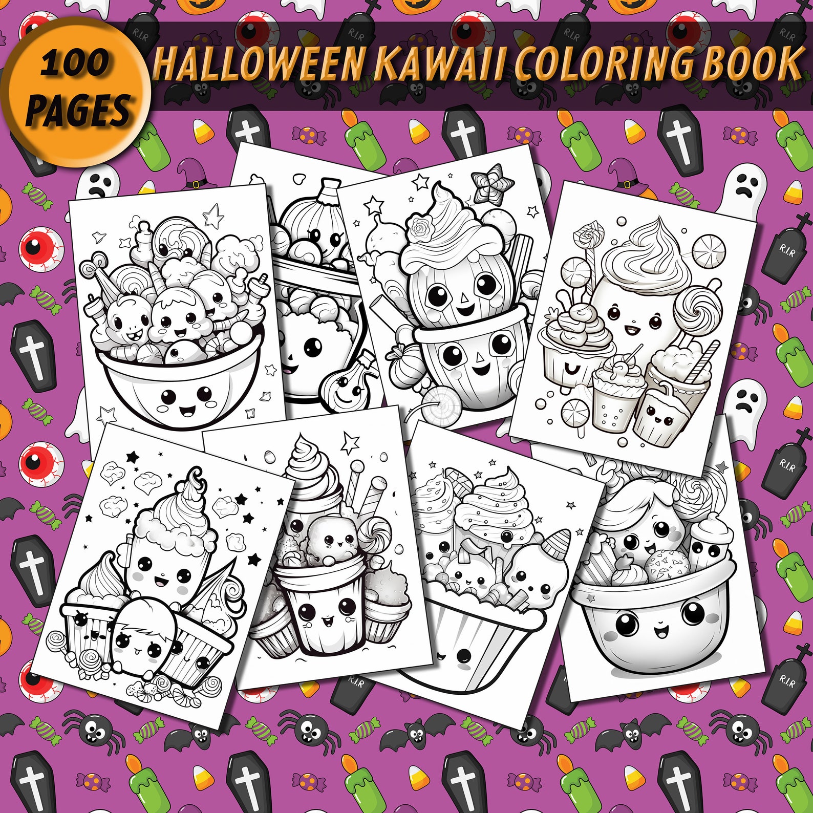 Kawaii Halloween Candy Coloring Pages | Coloring Pages for Kids ...
