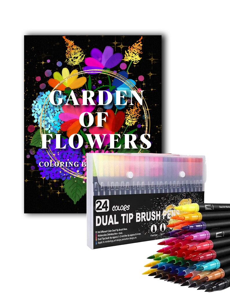Floral Coloring Book Bundle 100 Page Floral Coloring Book With 24 Dual ...