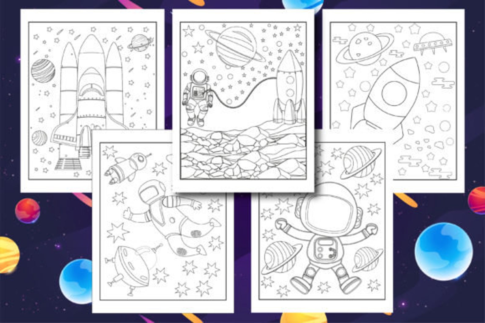 Outerspace Coloring Pages–30 Digital PDF Printable Space Coloring Pages ...