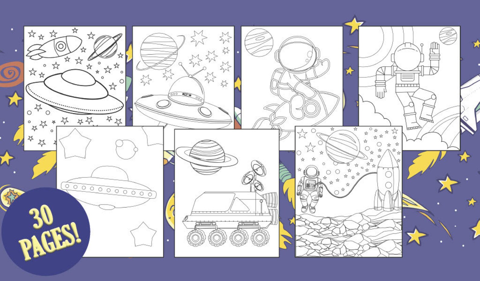 Outerspace Coloring Pages–30 Digital PDF Printable Space Coloring Pages ...