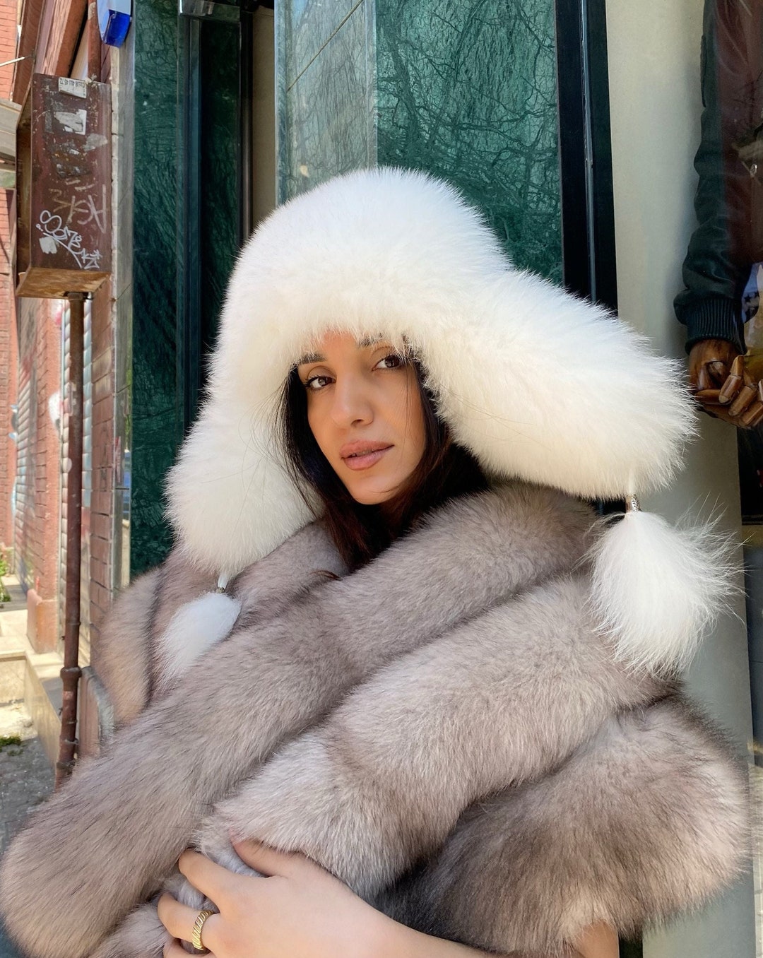 Natural Real Full White Fox Fur Real Leather Women Winter Warm - Etsy