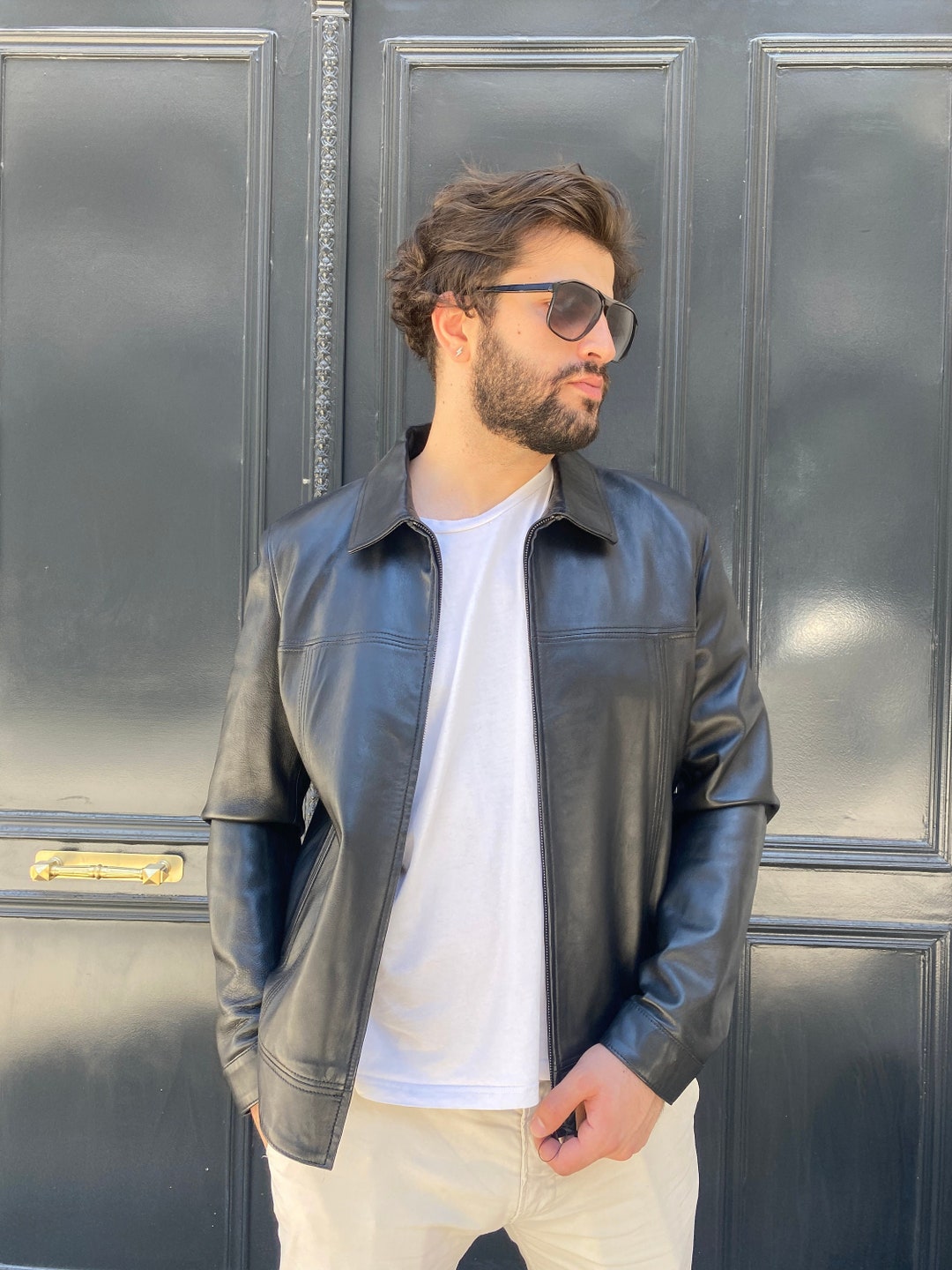 Handmade Leather Jacket for Men, Mens Lamb Leather Jacket Coat Winter ...