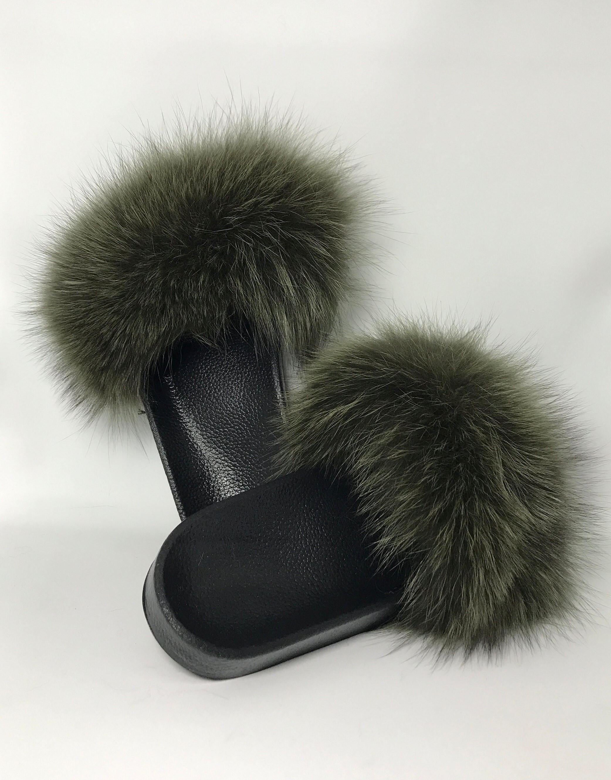 Green Fur Slides Fur Slides for Women Fox Fur Slides.real - Etsy