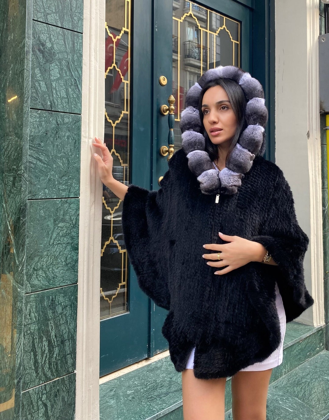 Luxury Mink Fur Cape, With şinşilla Hood Top Quality Mink Zippered Cape ...