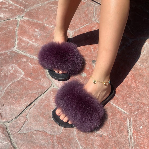 Mink Fur Slides - Etsy