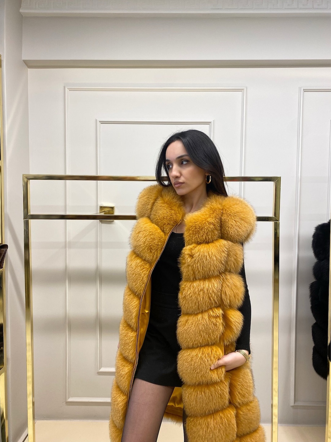 Erstklassige Fox lange Senf Damen Weste. Fuchs Pelz Weste Echte Fuchs Pelzweste Winterweste ...