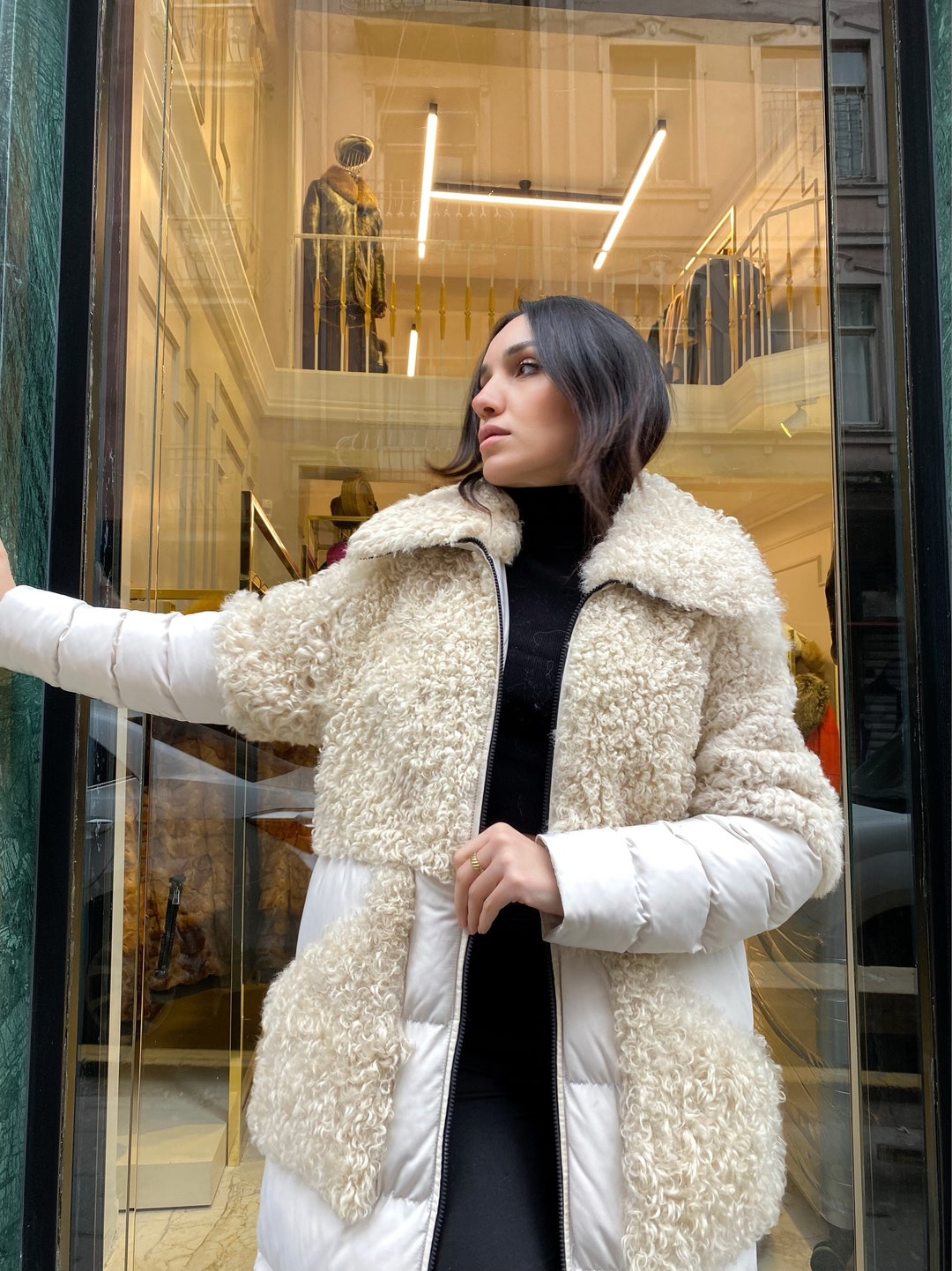 Real Merino Fur and Waterproof Puffer LONG Jacket Women's Jacket.real ...