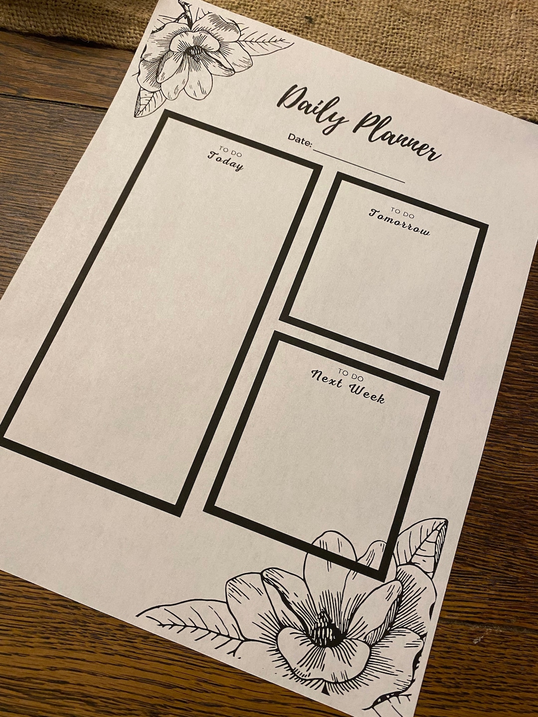 Daily Planner Page (black and White Floral)(8.5x11) - Etsy