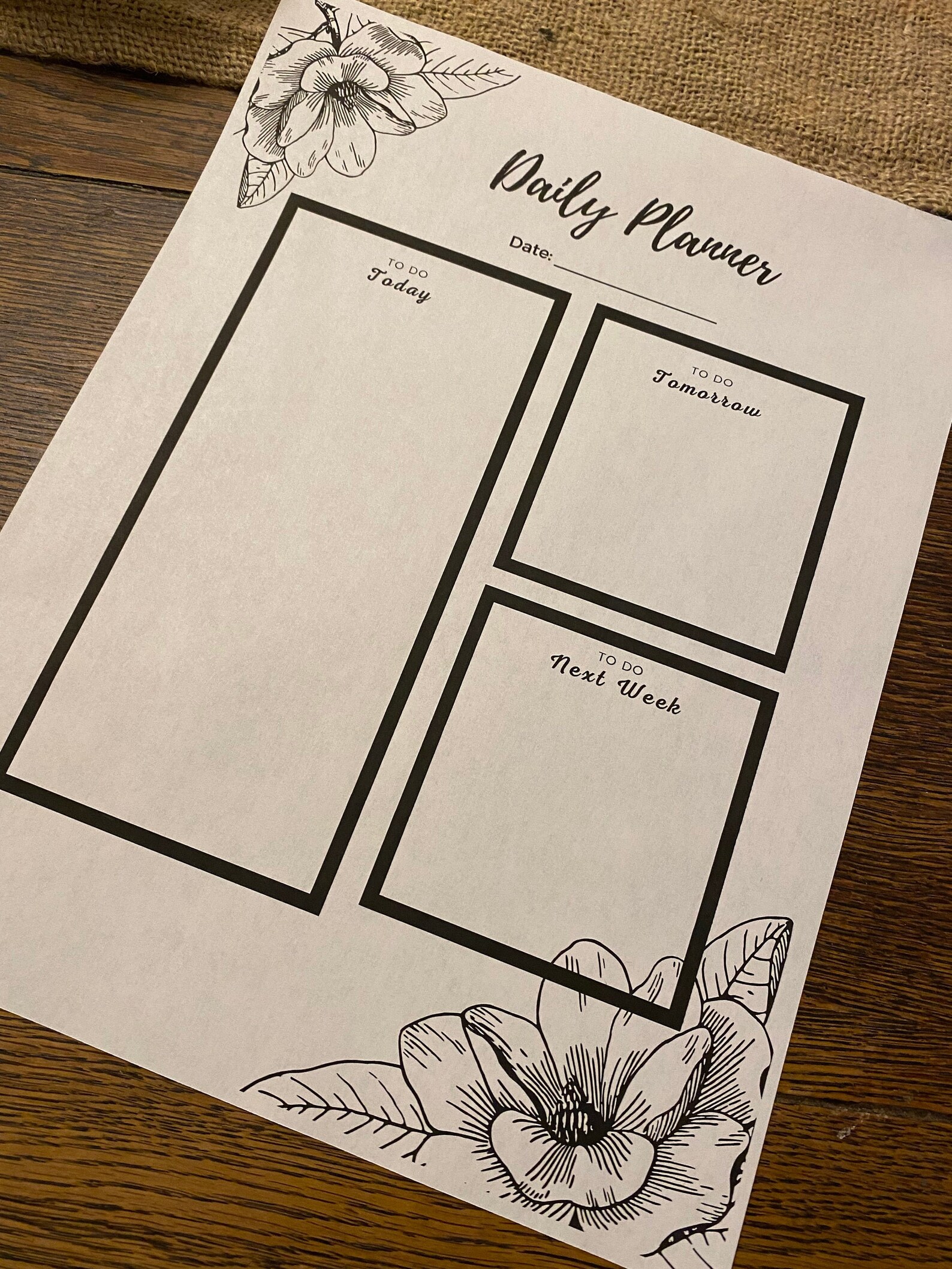 Daily Planner Page (black and White Floral)(8.5x11) - Etsy