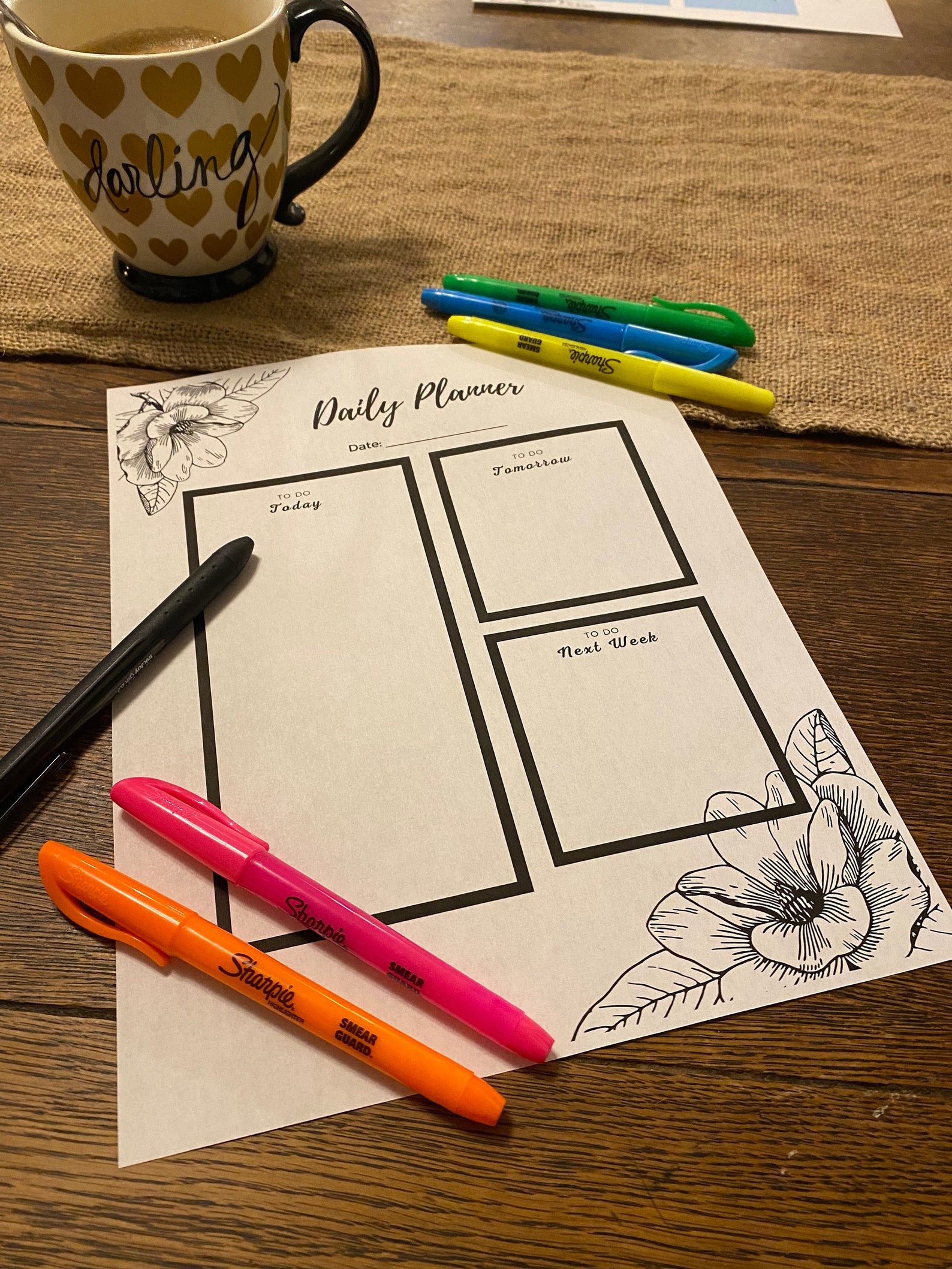 Daily Planner Page (black and White Floral)(8.5x11) - Etsy