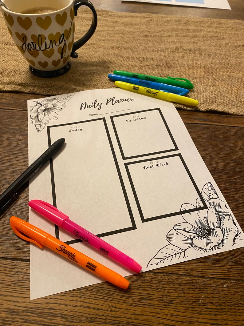 Daily Planner Page (black and White Floral)(8.5x11) - Etsy