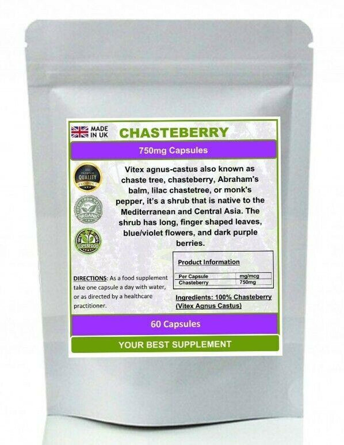 Chasteberry Fruit Capsules 750mg 100% OrganicChaste tree | Etsy