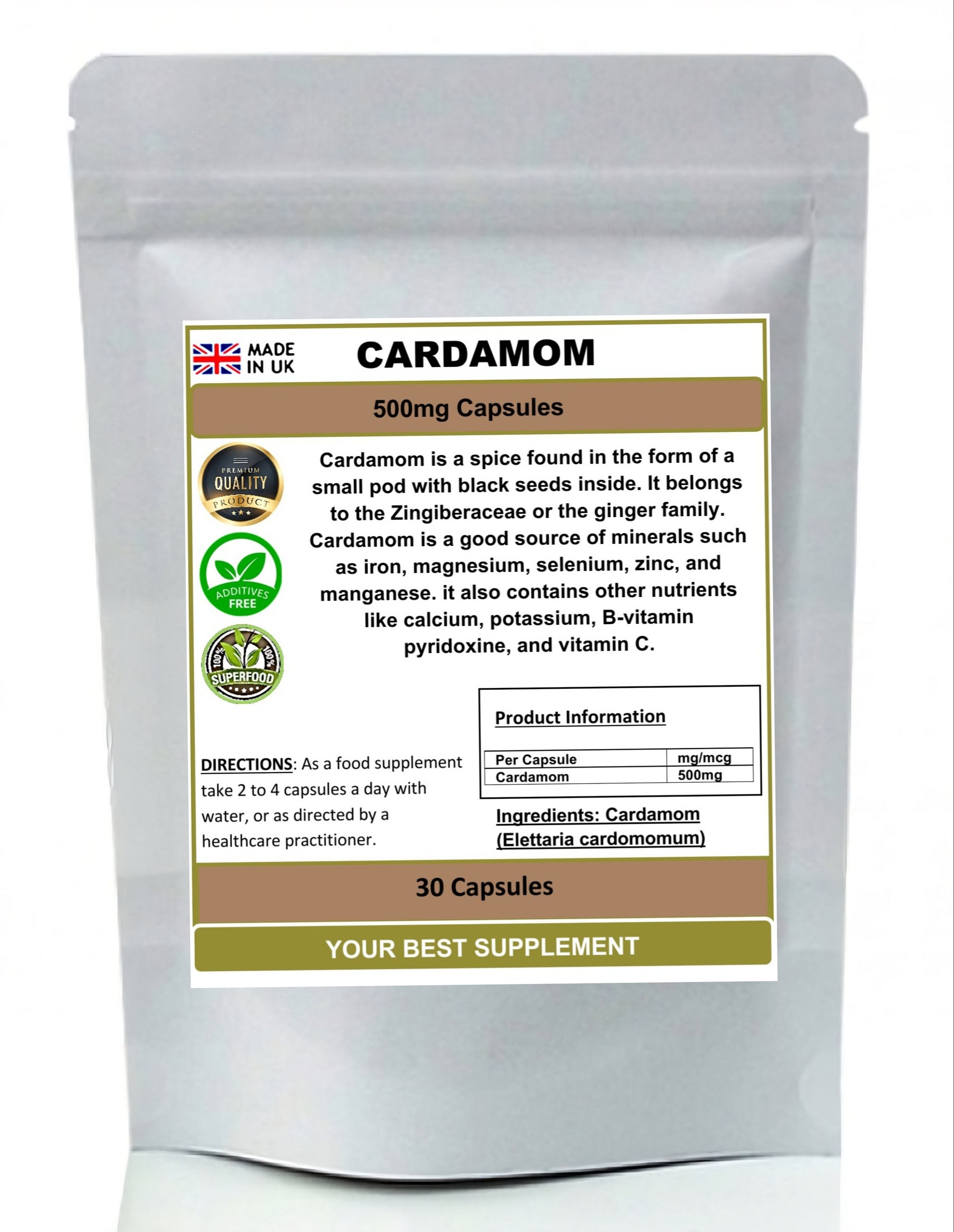 Cardamom Capsules 500mg Premium Quality,high Strength elettaria ...