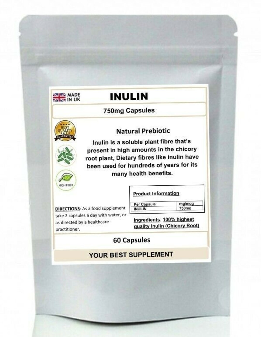 Inulin Capsules Natural Prebiotic Pure No Additives (high Grade) - Etsy