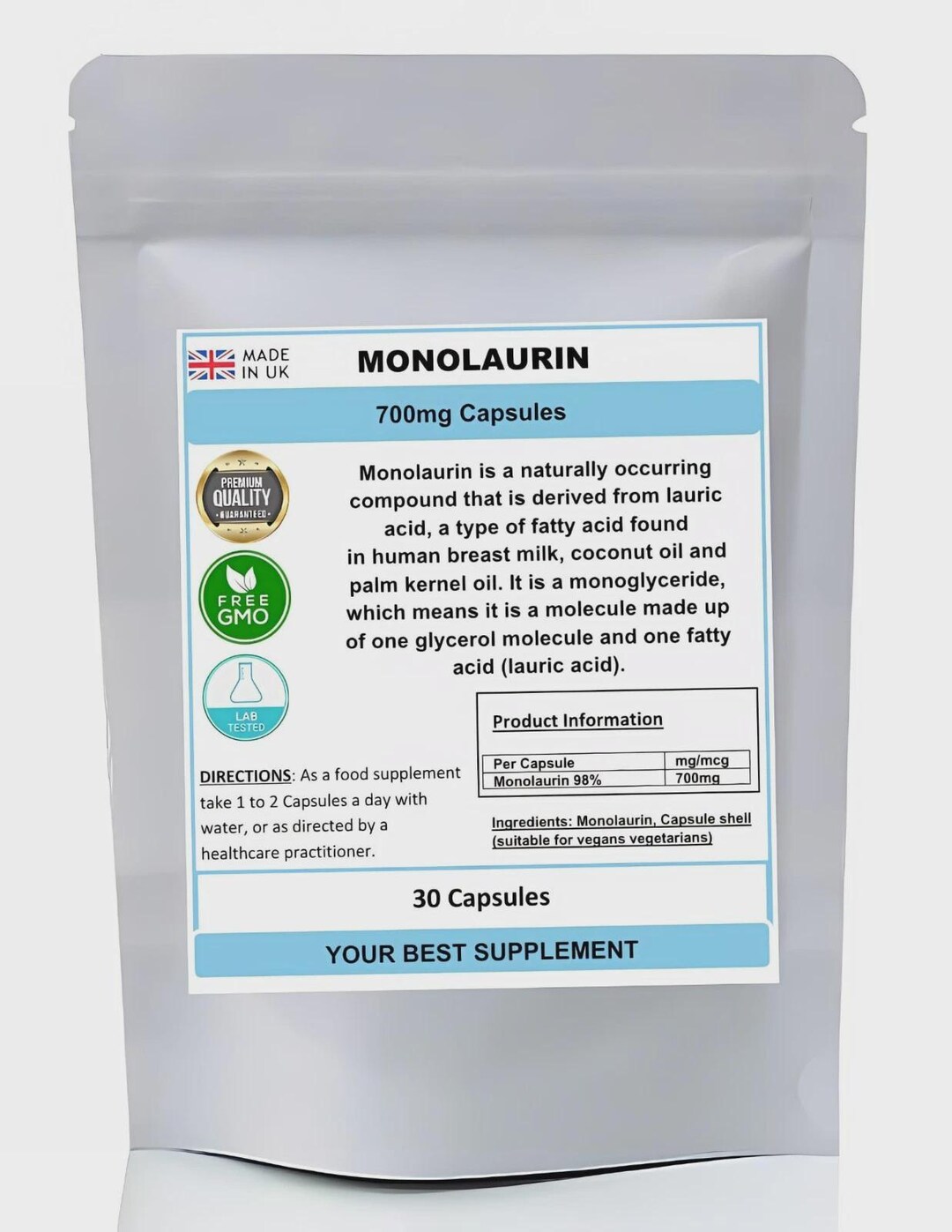 Monolaurin Capsules 700mg (high Strength) Pure, No Additives, No ...
