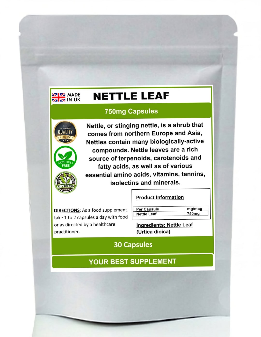 Nettle Leaf Capsules 750mg (urtica Dioica) 100% Natural Super-food - Etsy