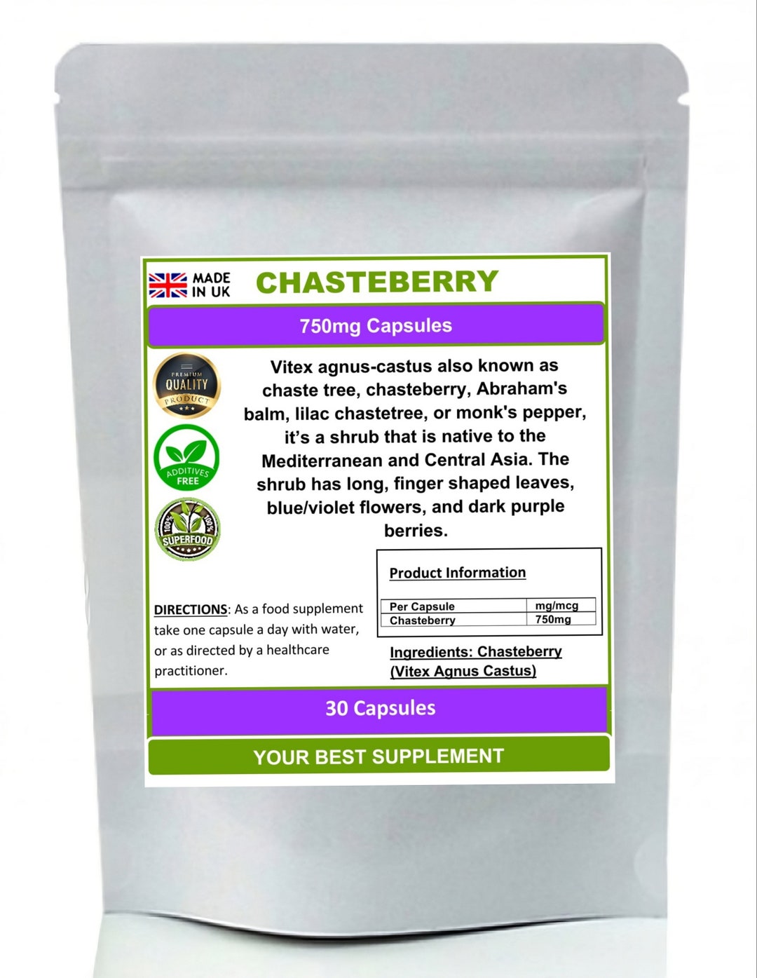 Chasteberry Fruit Capsules 750mg 100% Natural,chaste Tree vitex Agnus ...