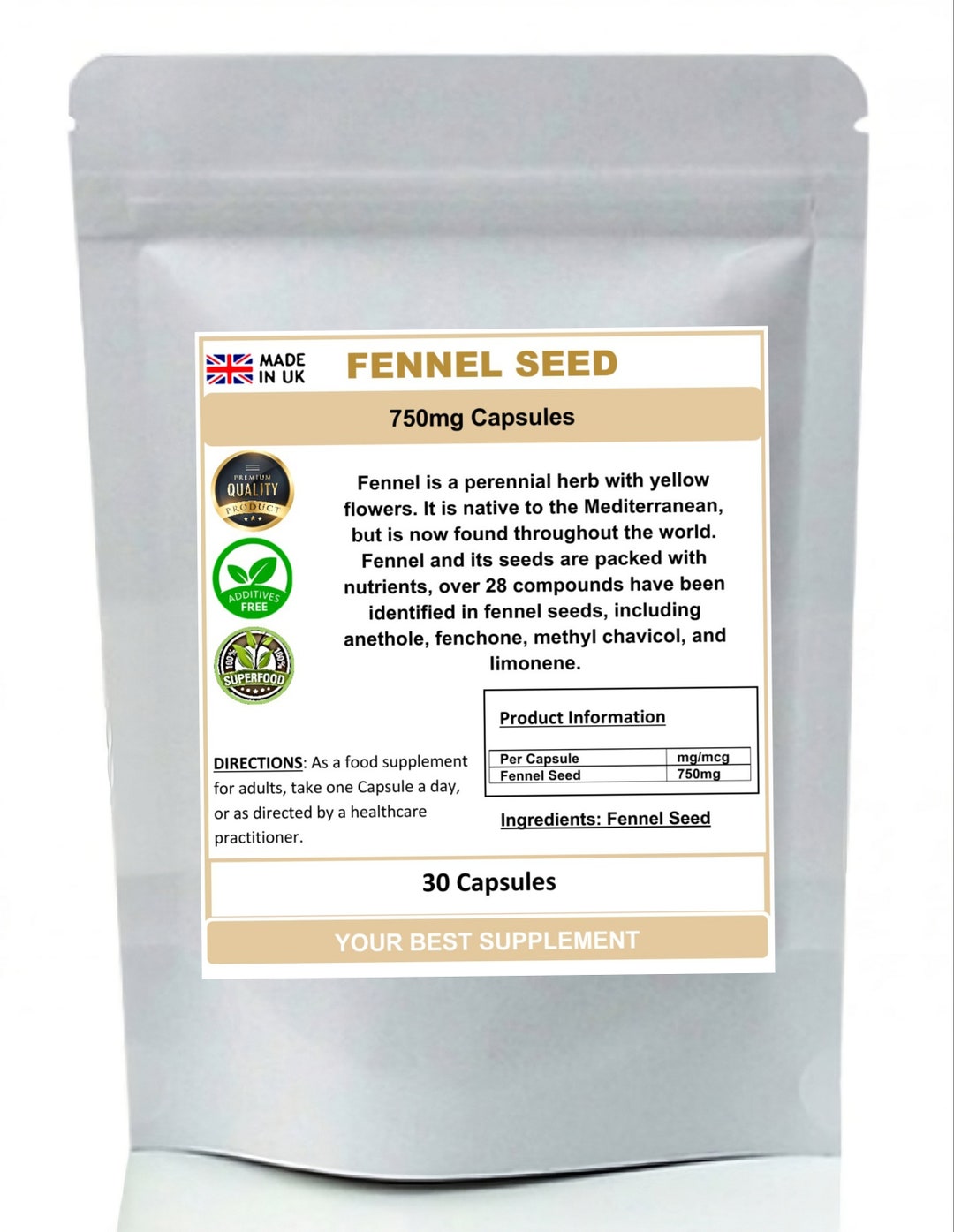 Fennel Seed Capsules 750mg 100% Pure No Additives (high Strength) - Etsy