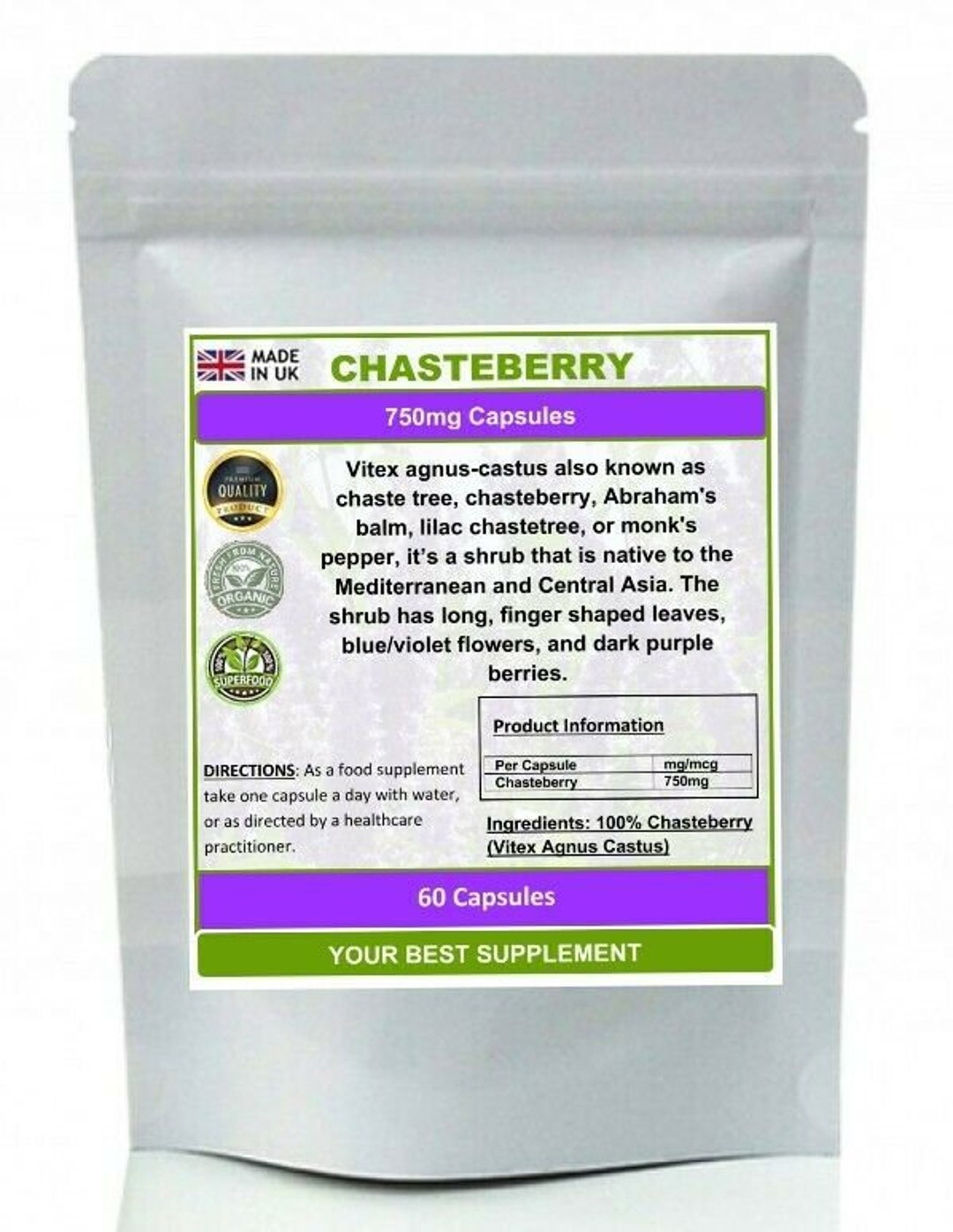 Chasteberry Fruit Capsules 750mg 100% Organicchaste Tree - Etsy