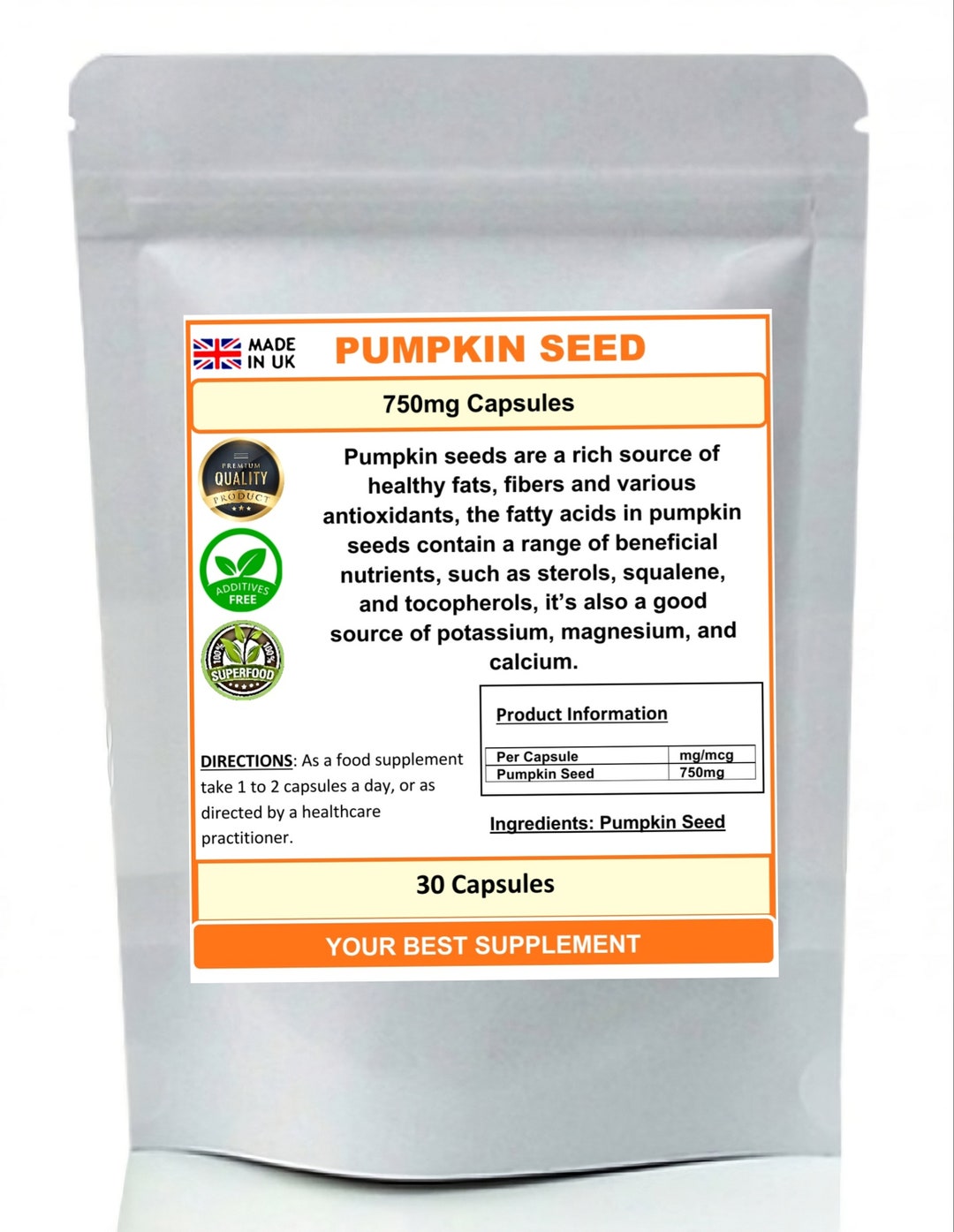 Pumpkin Seed Capsules 750mg 100% Natural (high Strength) - Etsy UK