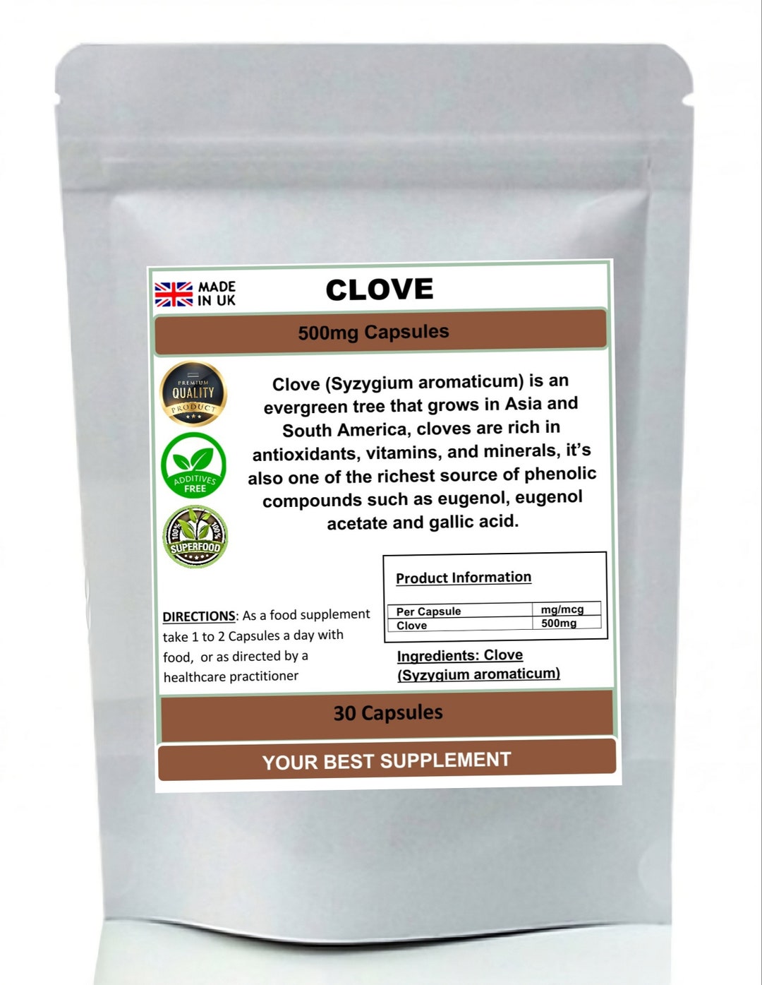 Clove Capsules 500mg 100% Pure No Additives No Fillers (syzygium ...
