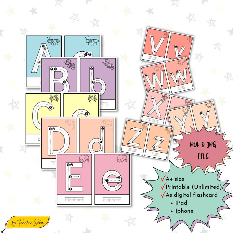 Alphabet Flashcard Capital and Small Letters With Picture Nursery ...