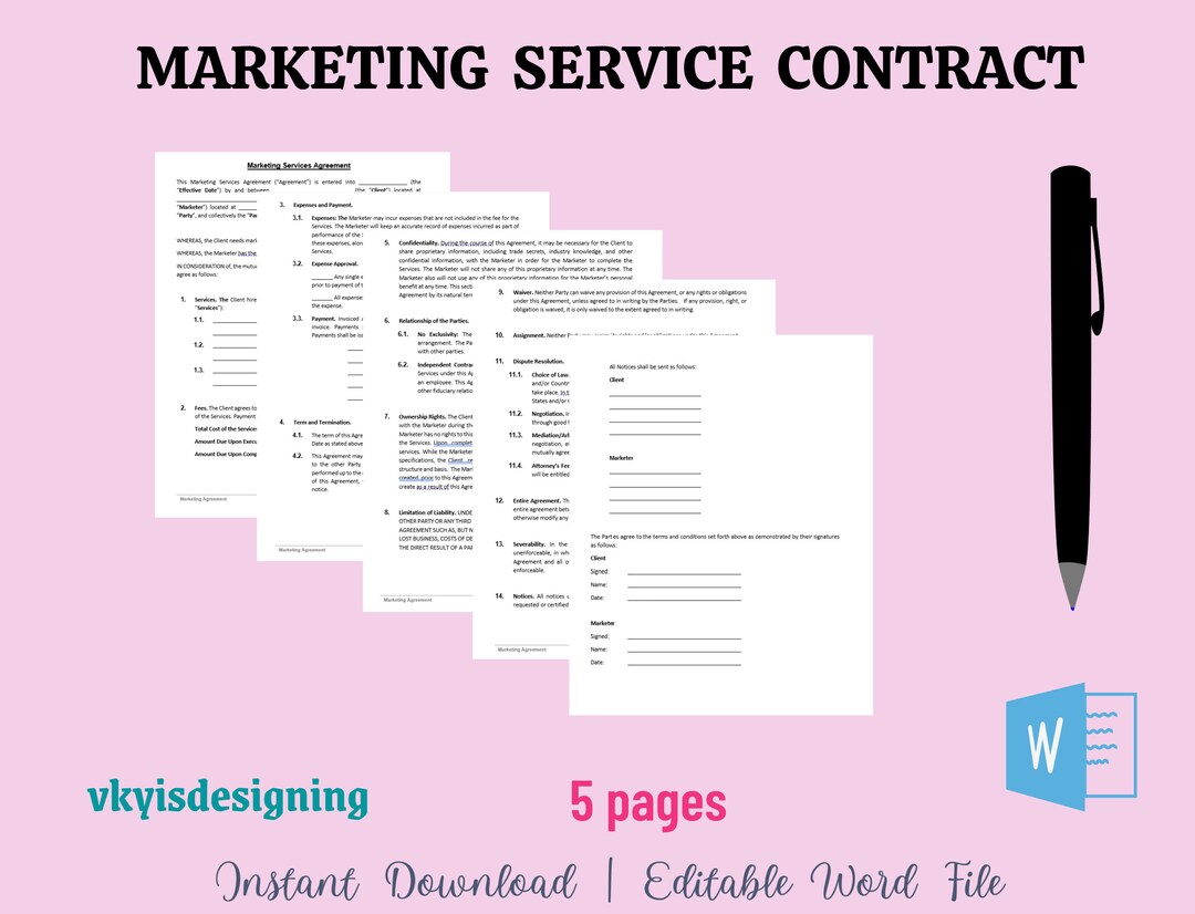 Marketing Service Agreement Template: Business Contract (editable Word ...