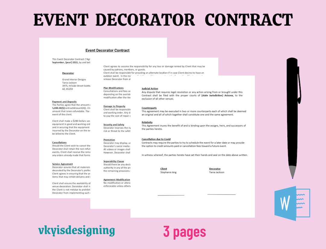 Event Decorator Contract Template: Interior Design, Planner Agreement ...