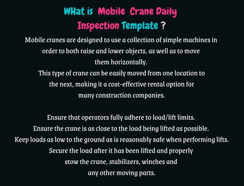 Mobile Crane Daily Inspection Checklist: Safety & Health (WORD) - Etsy