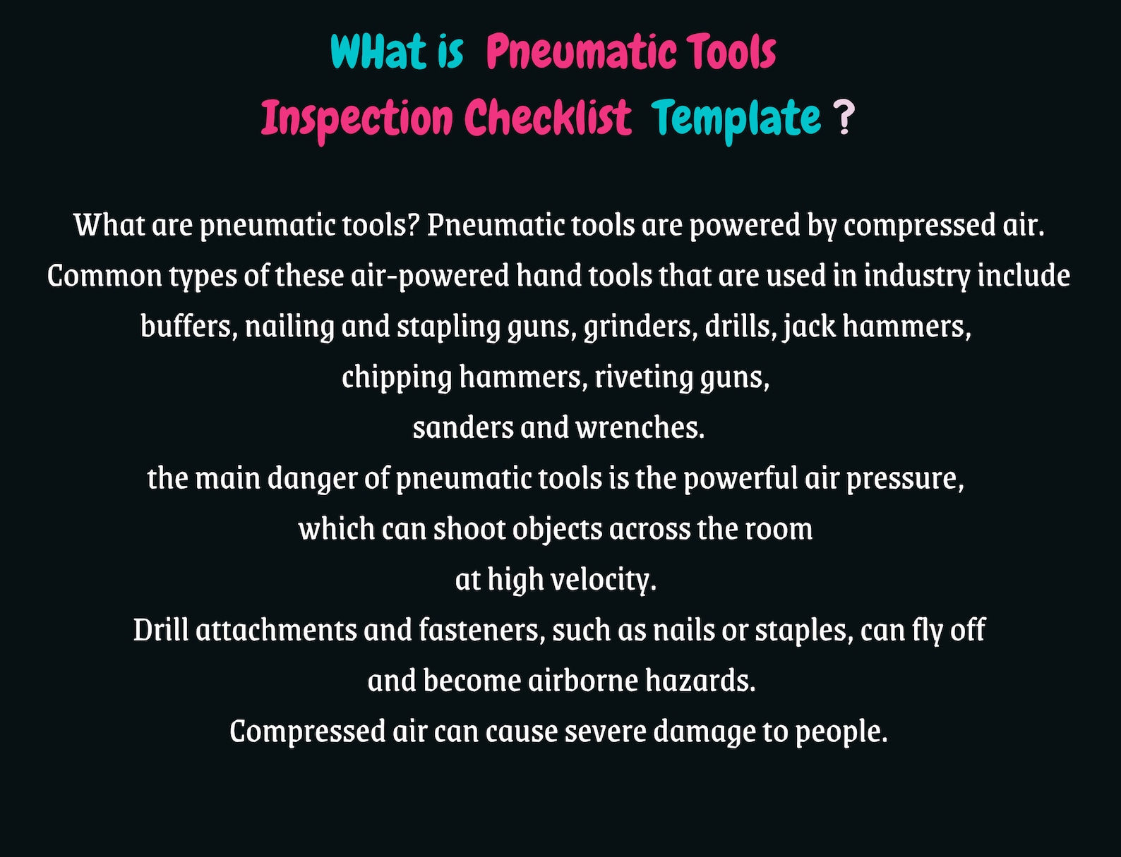 Pneumatic Tools Inspection Checklist, Material Checklist, Inspection ...