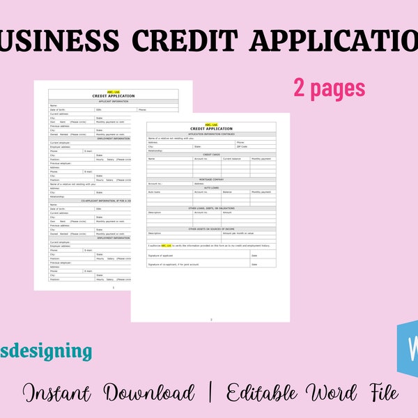 Credit Application Template - Etsy