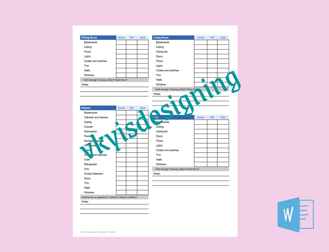 Home Inspection Checklist: Editable Template (word File) - Etsy