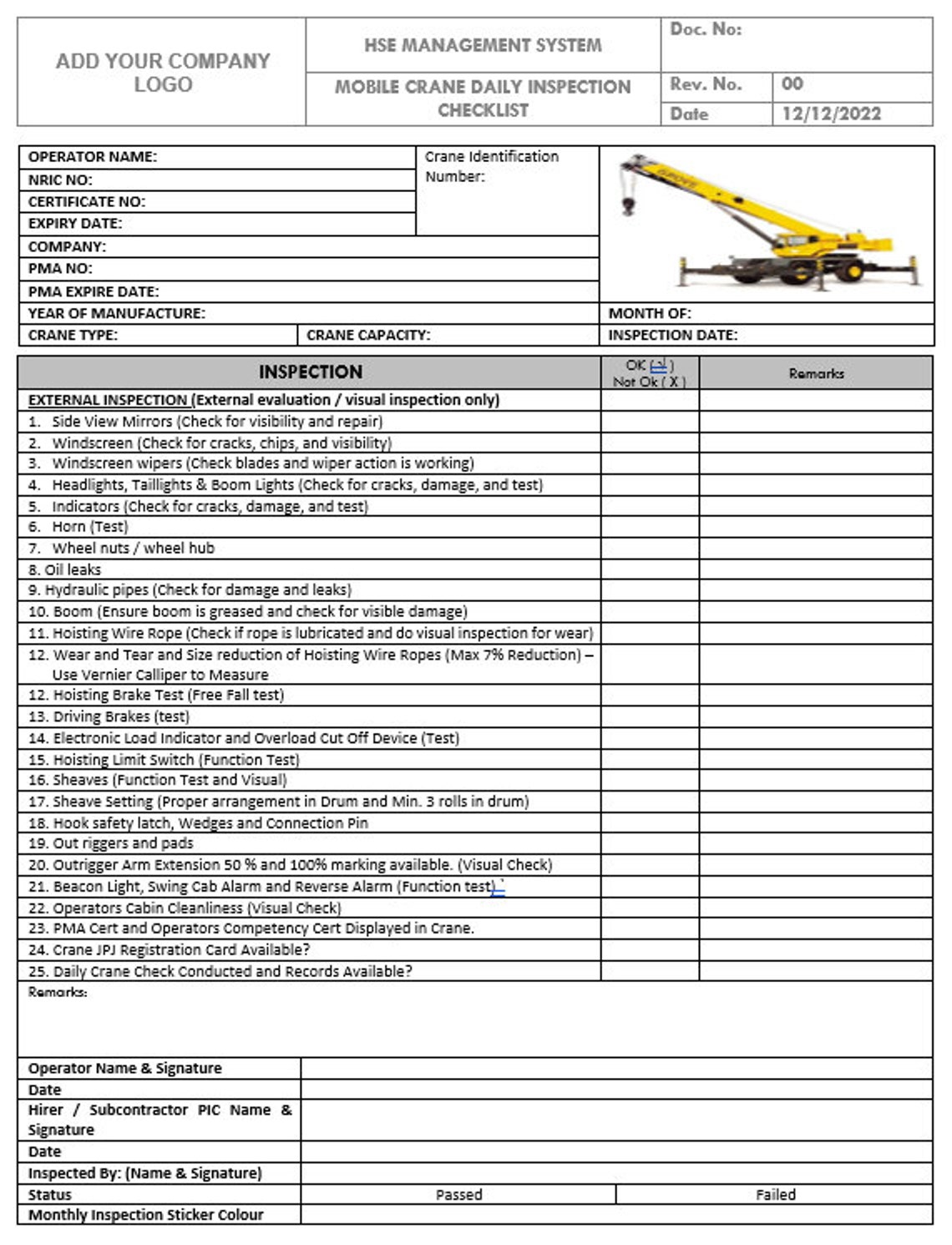 Mobile Crane Daily Inspection Checklist Health Safety Machine mobile-crane-daily-inspection-checklist-health-safety-machine