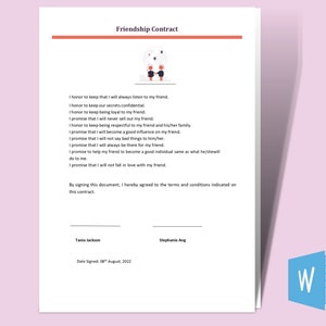 Friendship Contract * Relationship Agreement * Buddy Contract * Partner ...