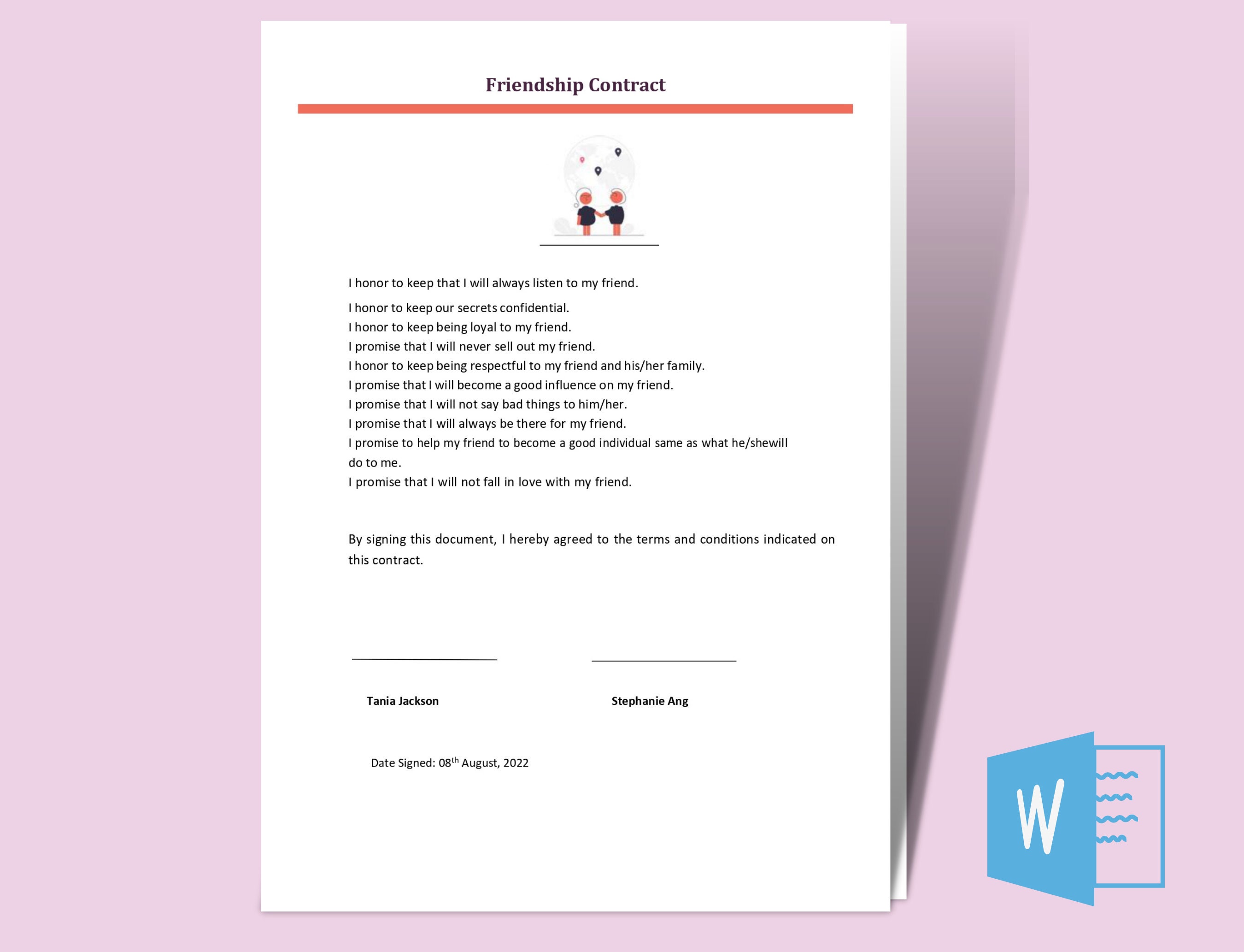 Friendship Contract Template: Printable Friend Agreement (editable Word ...