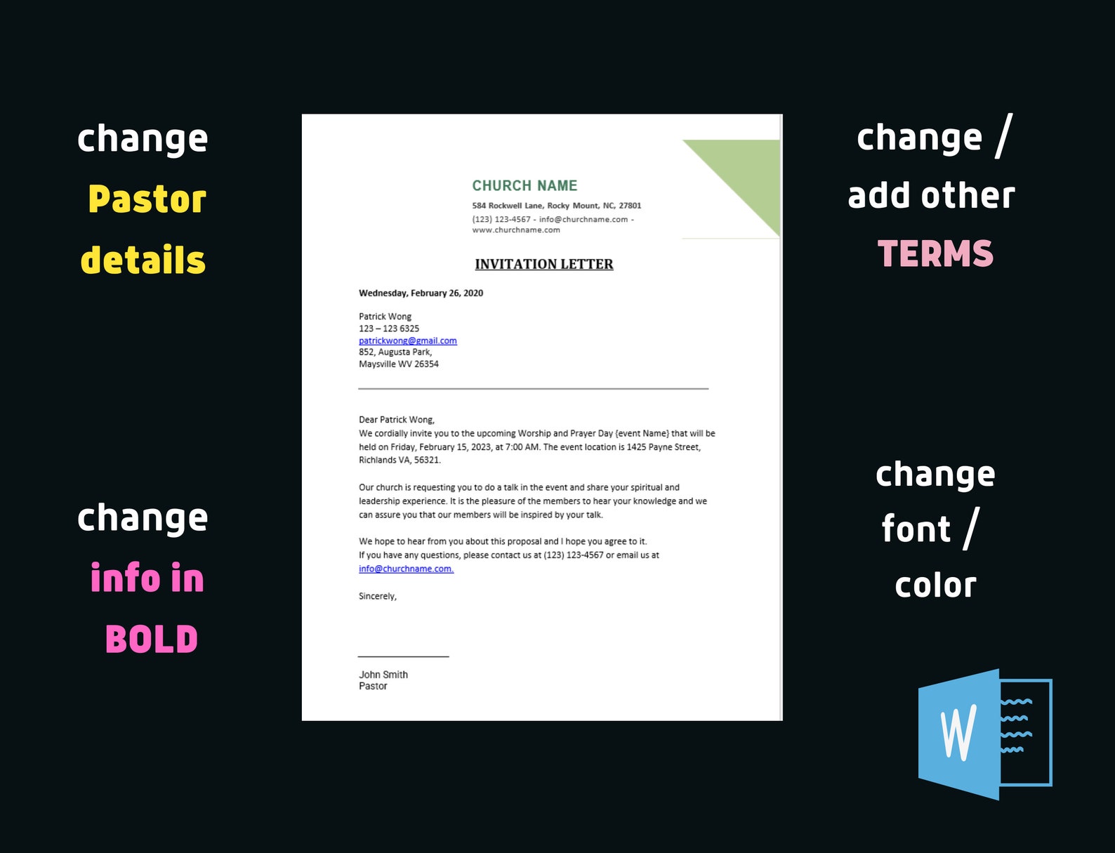 Editable Church Invitation Letter Template (word File) - Etsy