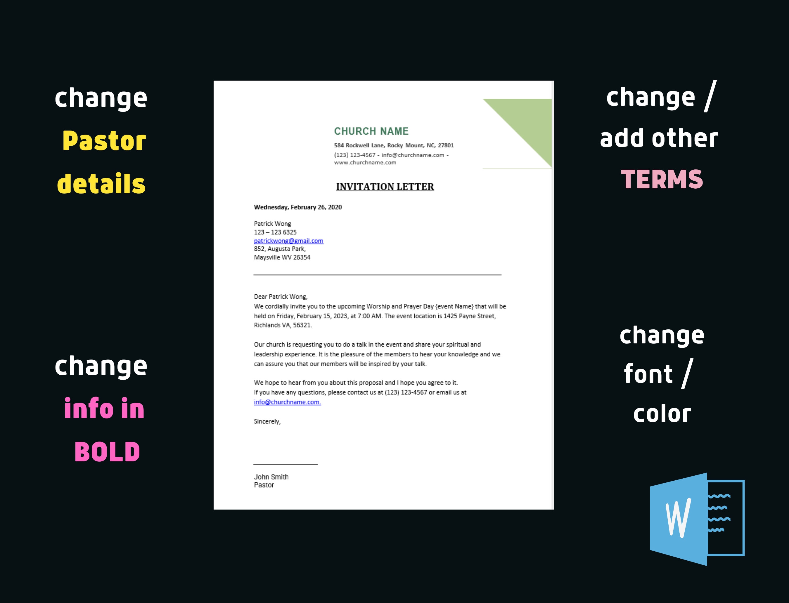 Editable Church Invitation Letter Template (word File) - Etsy