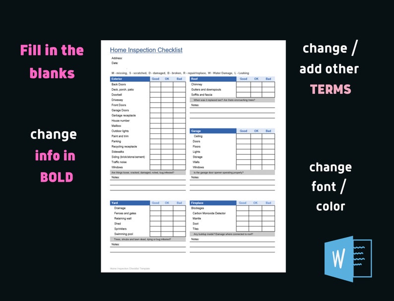 Home Inspection Checklist: Editable Template (word File) - Etsy