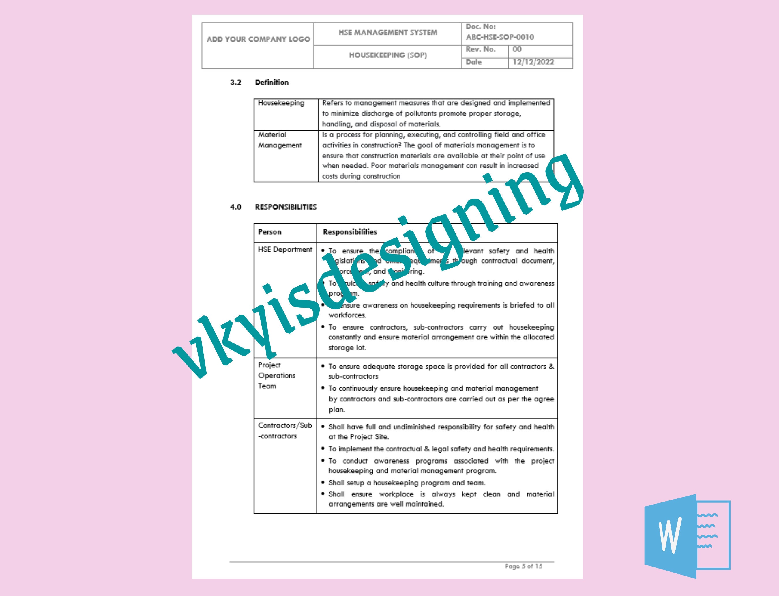 Housekeeping SOP, Site Housekeeping, Construction Cleaness, Health ...