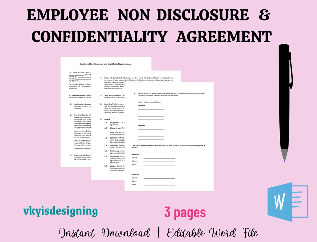 Employee Non-disclosure Agreement (editable Word Template) - Etsy