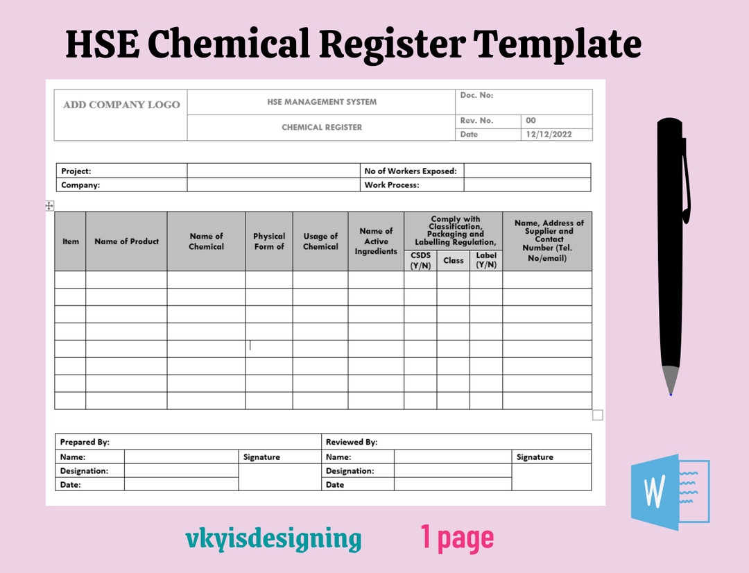 Chemical Register Template: HSE Safety Records (editable WORD) - Etsy UK