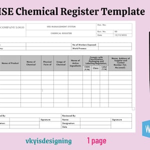 Chemical Register Template: HSE Safety Records (editable WORD) - Etsy