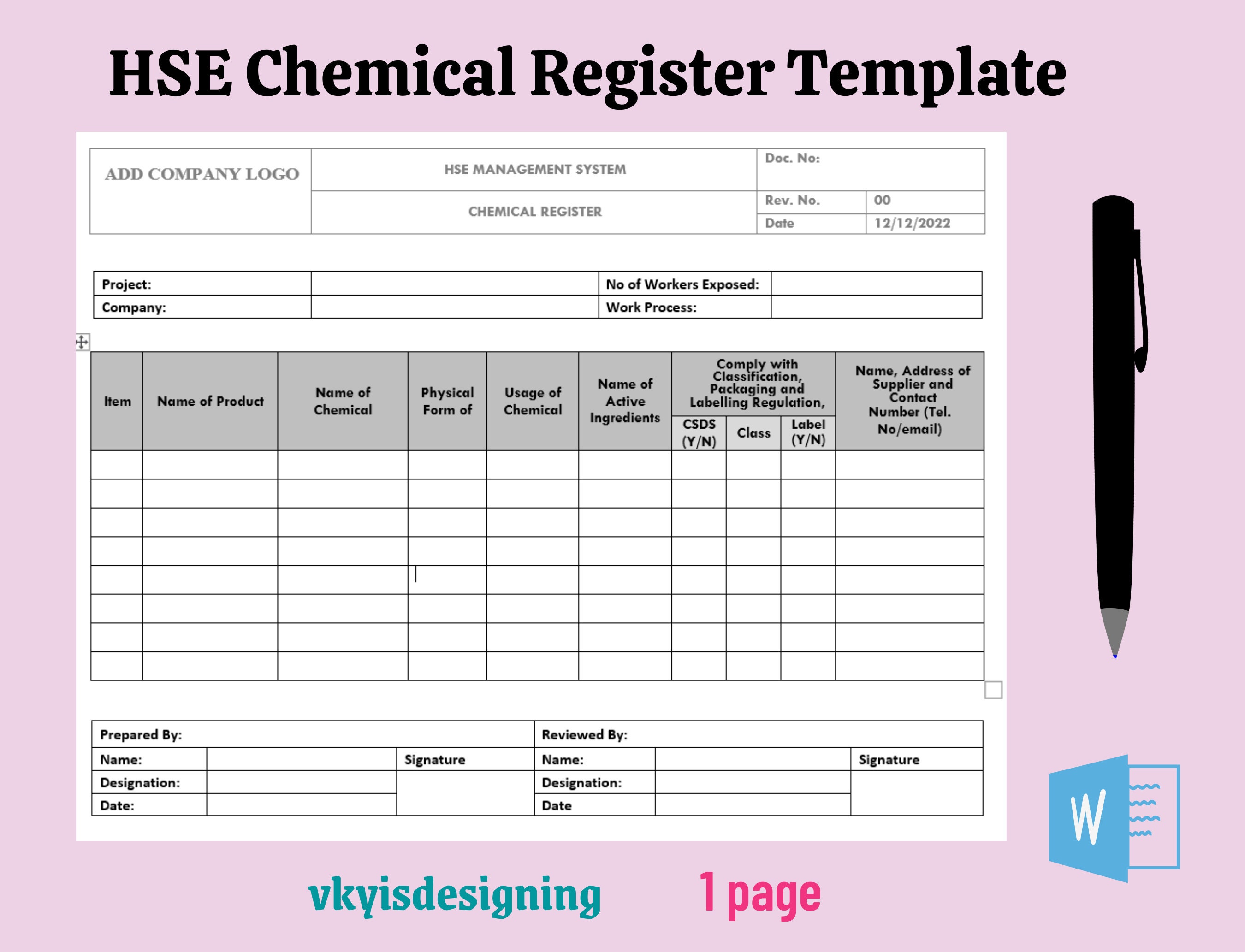 Chemical Register * Hazardous Chemical, Chemical Records, Health Safety ...
