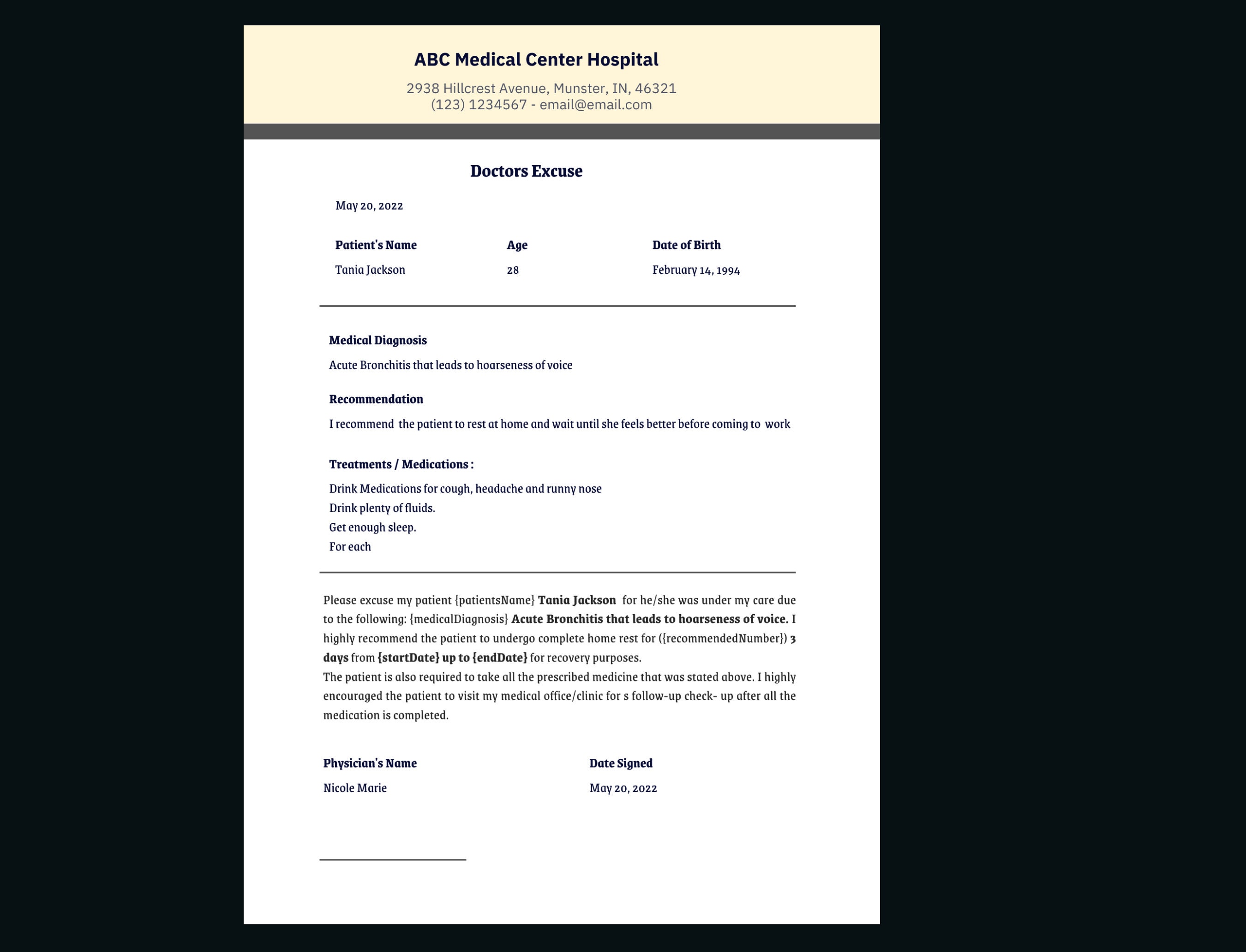 Labyrinthitis Medical Excuse Note