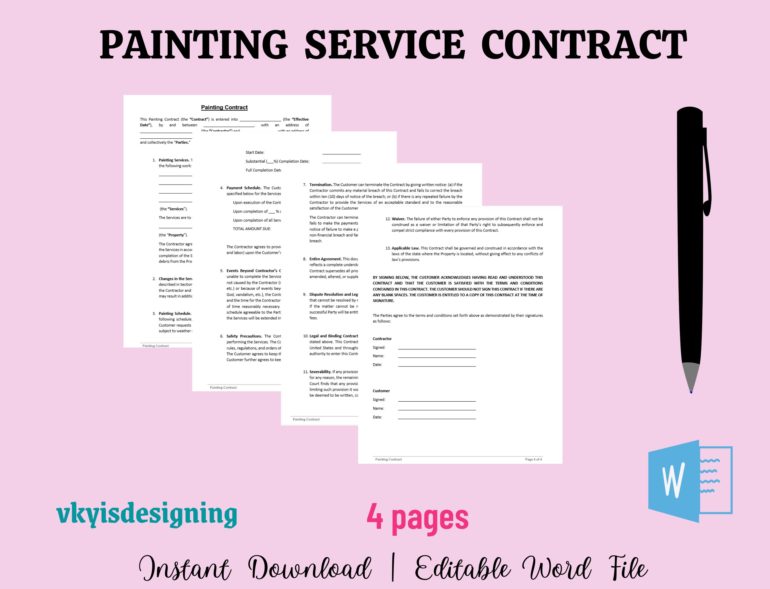 Easy to Edit Painting Contract, Face Painting Contract, Face Painter ...