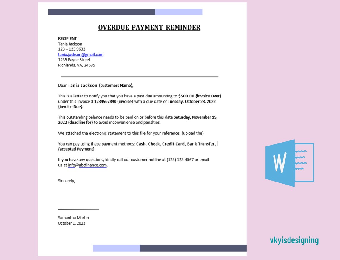 Overdue Payment Letter, Debt Collector, Debtor Warning, Payment ...